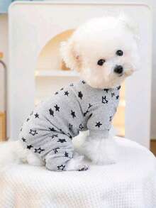1pc Pet Clothing, Comfortable Cat & Dog Print Five-Point Star Grey Home ...
