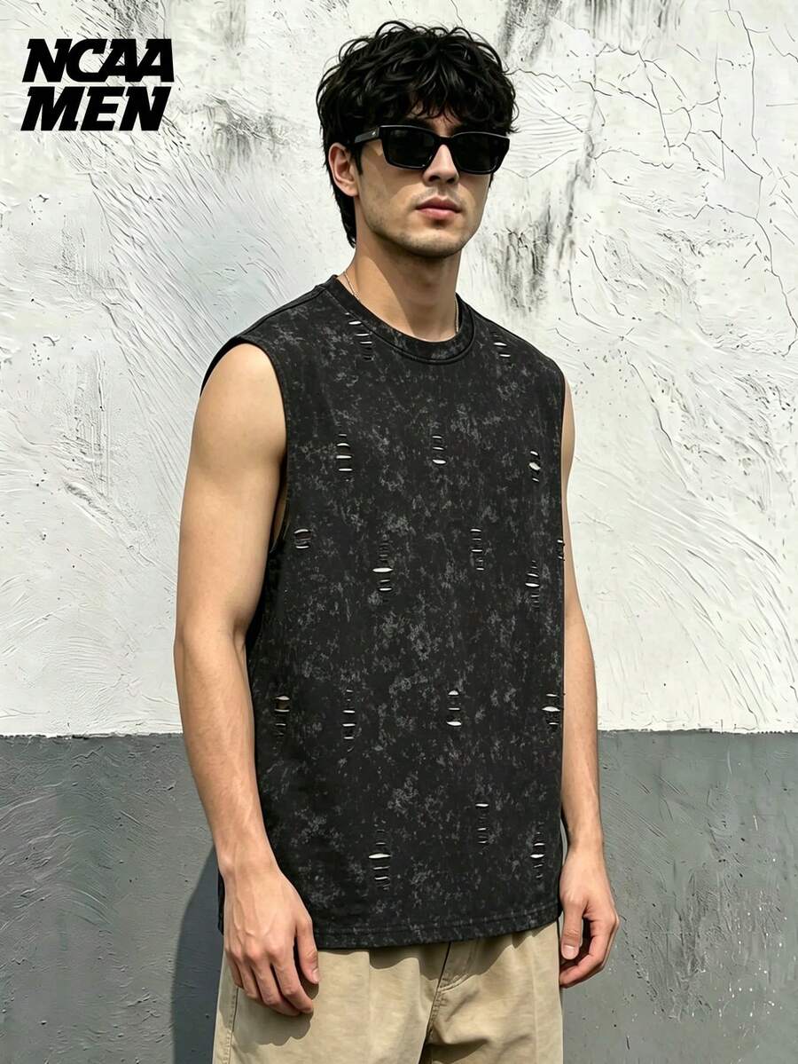 Men's Sleeveless T-Shirt Hollow Design Simple Casual Top for Sale ...