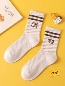 1/3 Pairs Off-White Letter Mid-Calf Socks, Striped Cuff Knit Casual ...