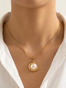 1 Piece 304 Stainless Steel 18K Gold Plated Vintage Crescent Moon ...