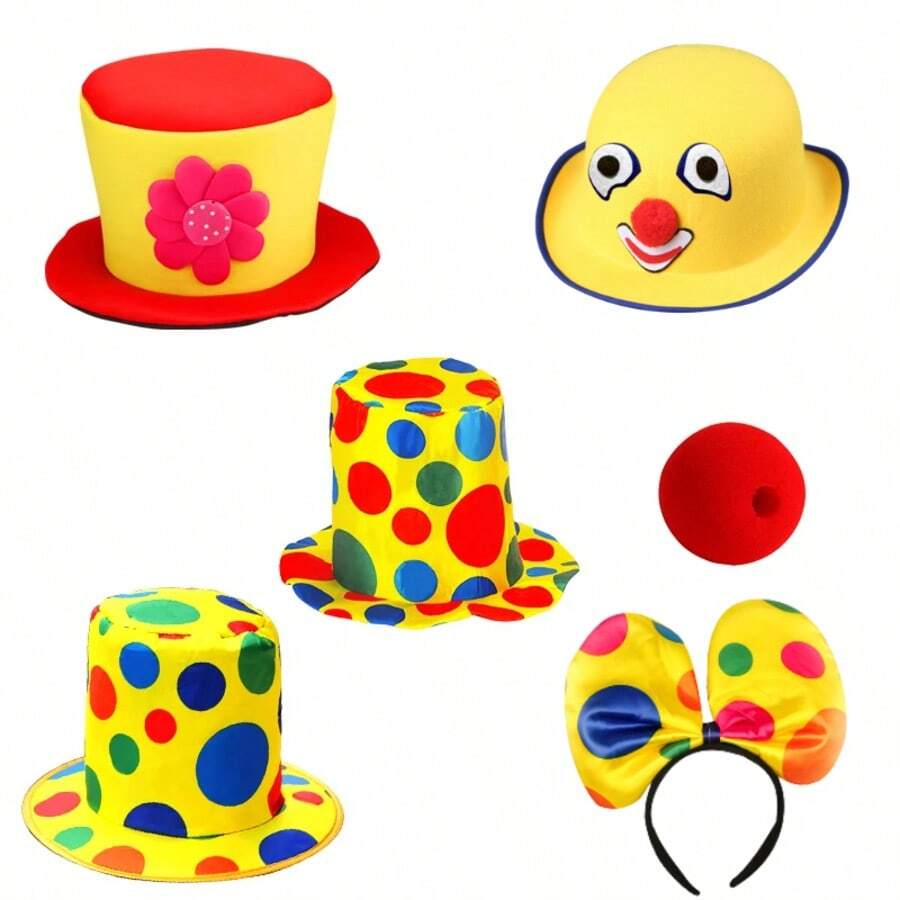 Joker Hat With Red Nose Accessories Polka Dot Colored Hat Funny Clown ...