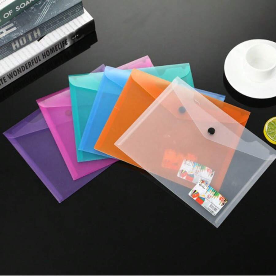 5/10pcs A7 Colorful Transparent File Bags With Snap Button, Durable PP ...