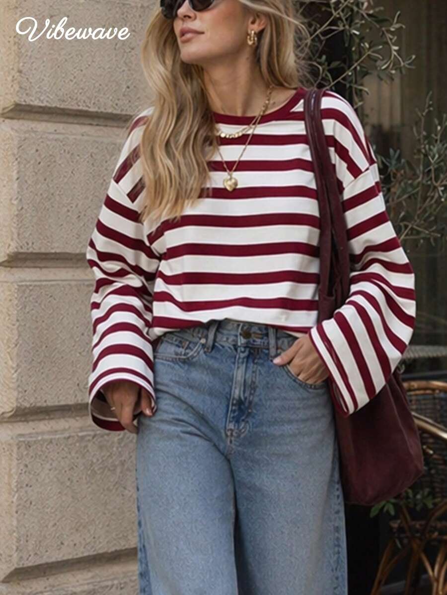VIBEWAVE 2026 Summer New Women's T-Shirt, Minimalist Long Sleeve Crew ...