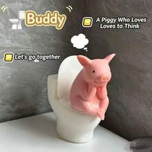 1pc Cute Pig Sitting On Toilet | PVC Material, Bathroom Decor, Can Be ...