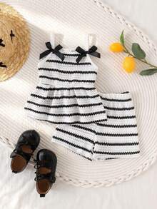 2pcs Baby Girl Cute Knitted Pineapple Check Black & White Striped ...