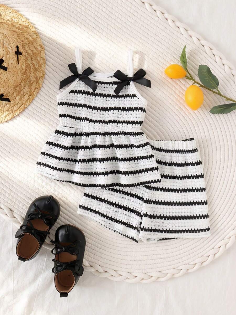 2pcs Baby Girl Cute Knitted Pineapple Check Black & White Striped ...