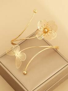 1pc Adjustable Open Butterfly Flower Hollow Design Arm Cuff Bracelet ...