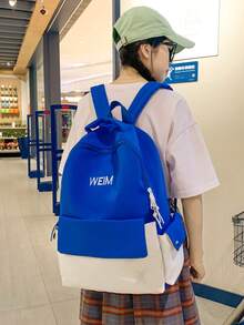 Ins Macaron Color Block Letter Backpack, Ultra Light Teen School Bag ...