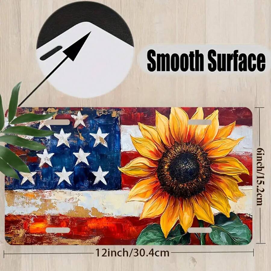 License Plate Frame And Decorative Cover, Sunflower And American Flag ...