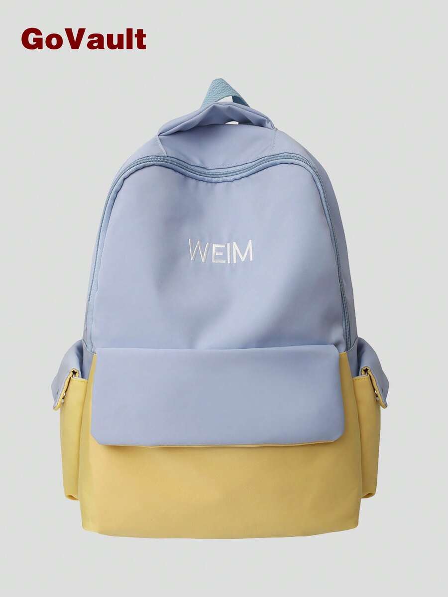 Ins Macaron Color Block Letter Backpack, Ultra Light Teen School Bag ...