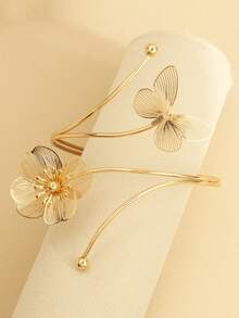 1pc Adjustable Open Butterfly Flower Hollow Design Arm Cuff Bracelet ...