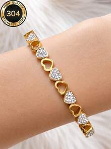 1pc 18K Gold Plated Women's Elegant Sweet Style Hollow Rhinestone ...