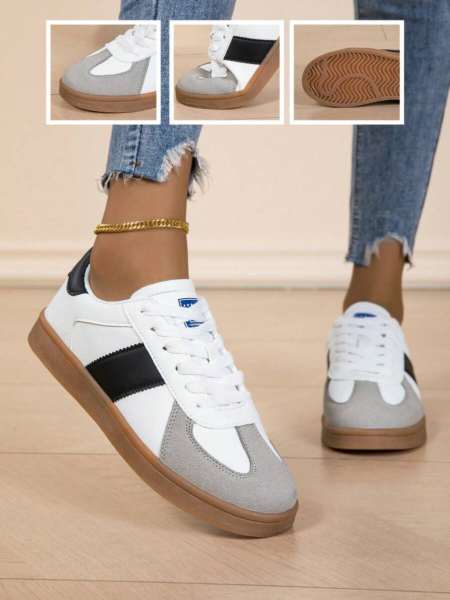 Women's Colorblock Lace-Up Soft Sole Non-Slip Rubber Wear-Resistant ...