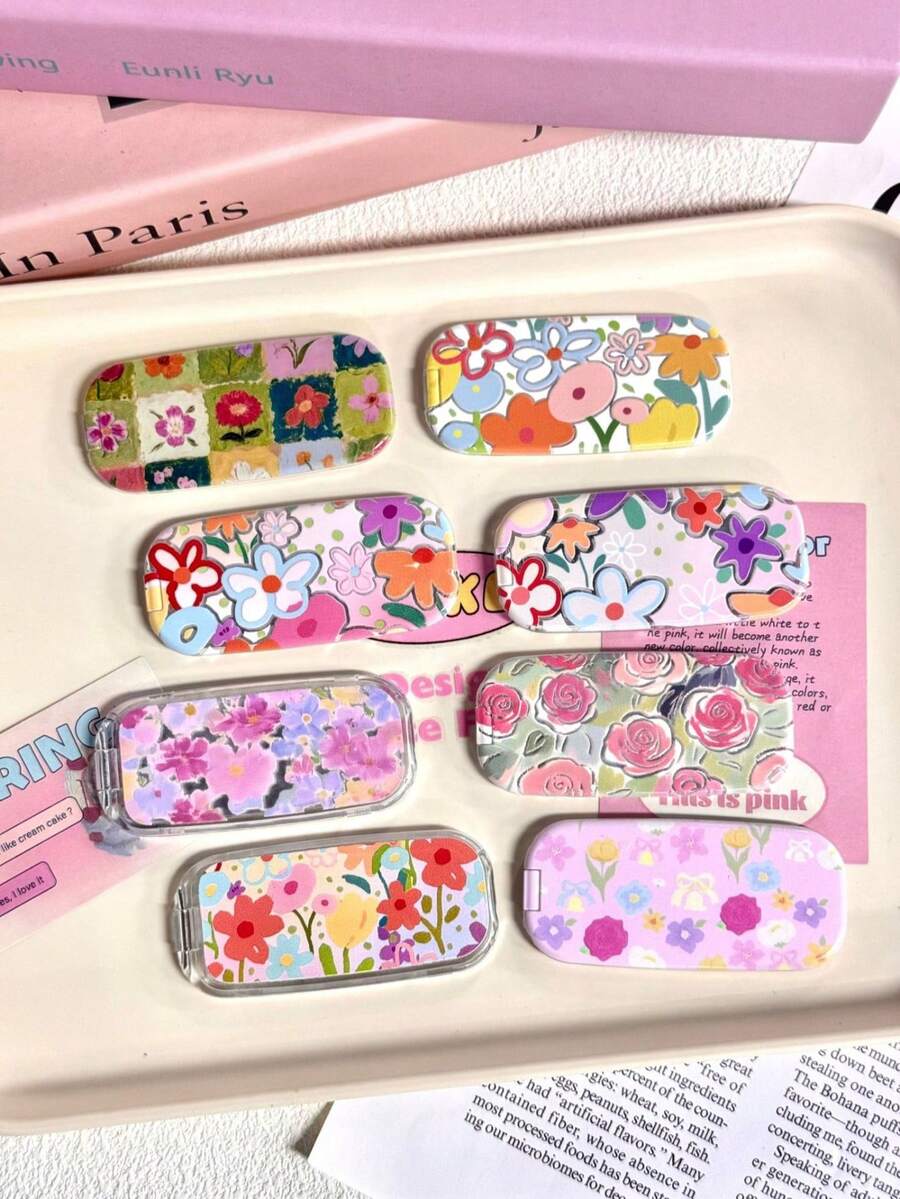 1pc Cute Cartoon Flower Sticker Makeup Mirror Phone Holder, Foldable ...