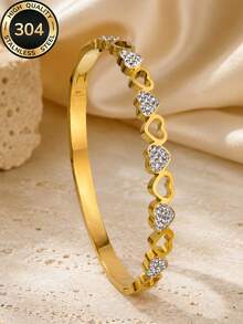 1pc 18K Gold Plated Women's Elegant Sweet Style Hollow Rhinestone ...