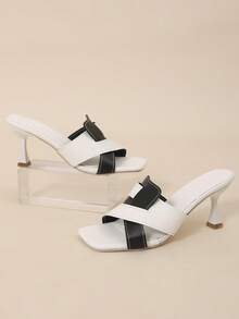 1 Pair Plus Size Women's High Heel Slide Sandals, Black & White Criss ...