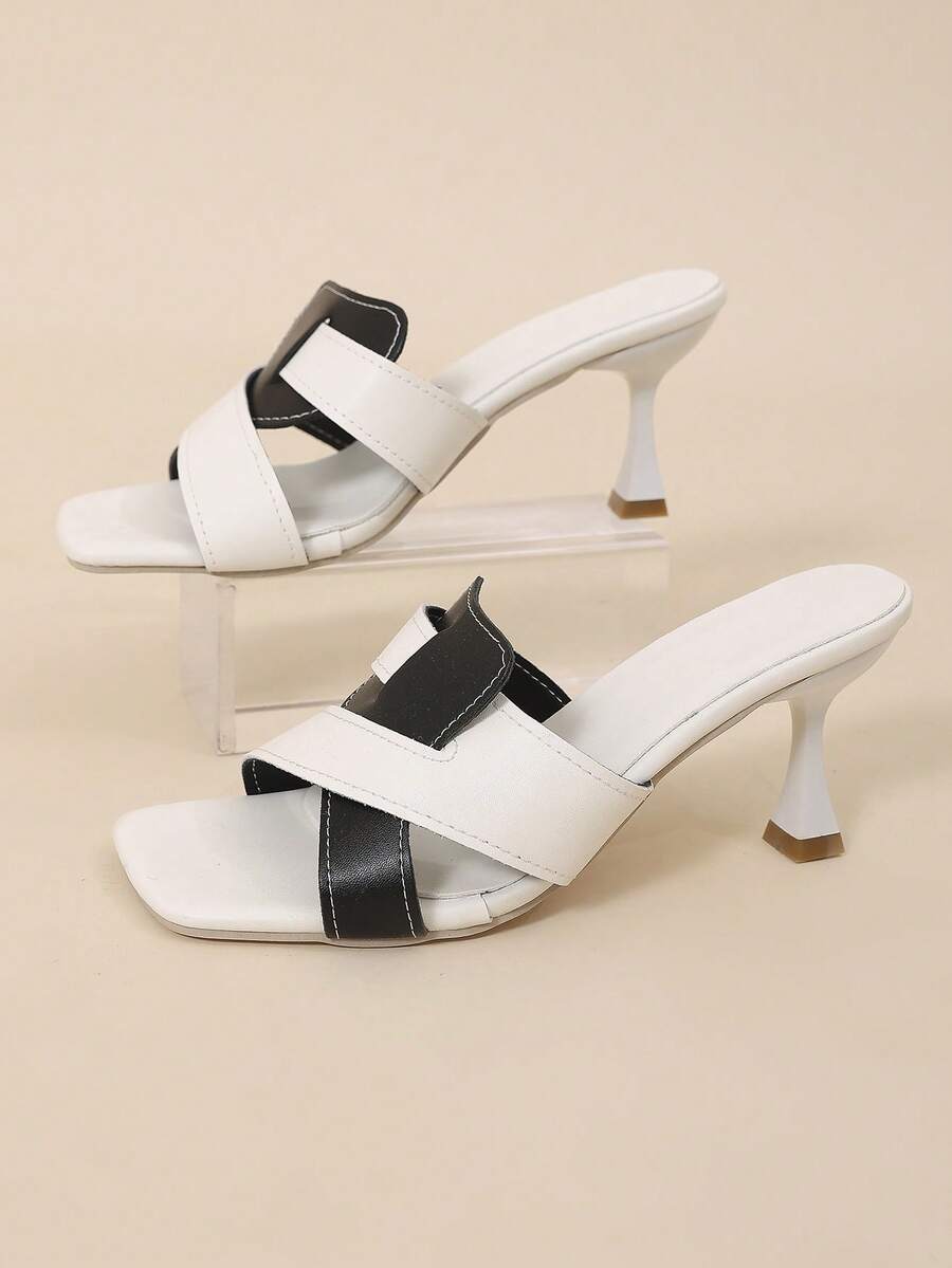 1 Pair Plus Size Women's High Heel Slide Sandals, Black & White Criss ...