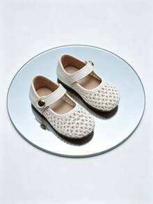1 Pair Kids Beige Hollow Woven Mary Jane Flats, Breathable Non-Slip ...