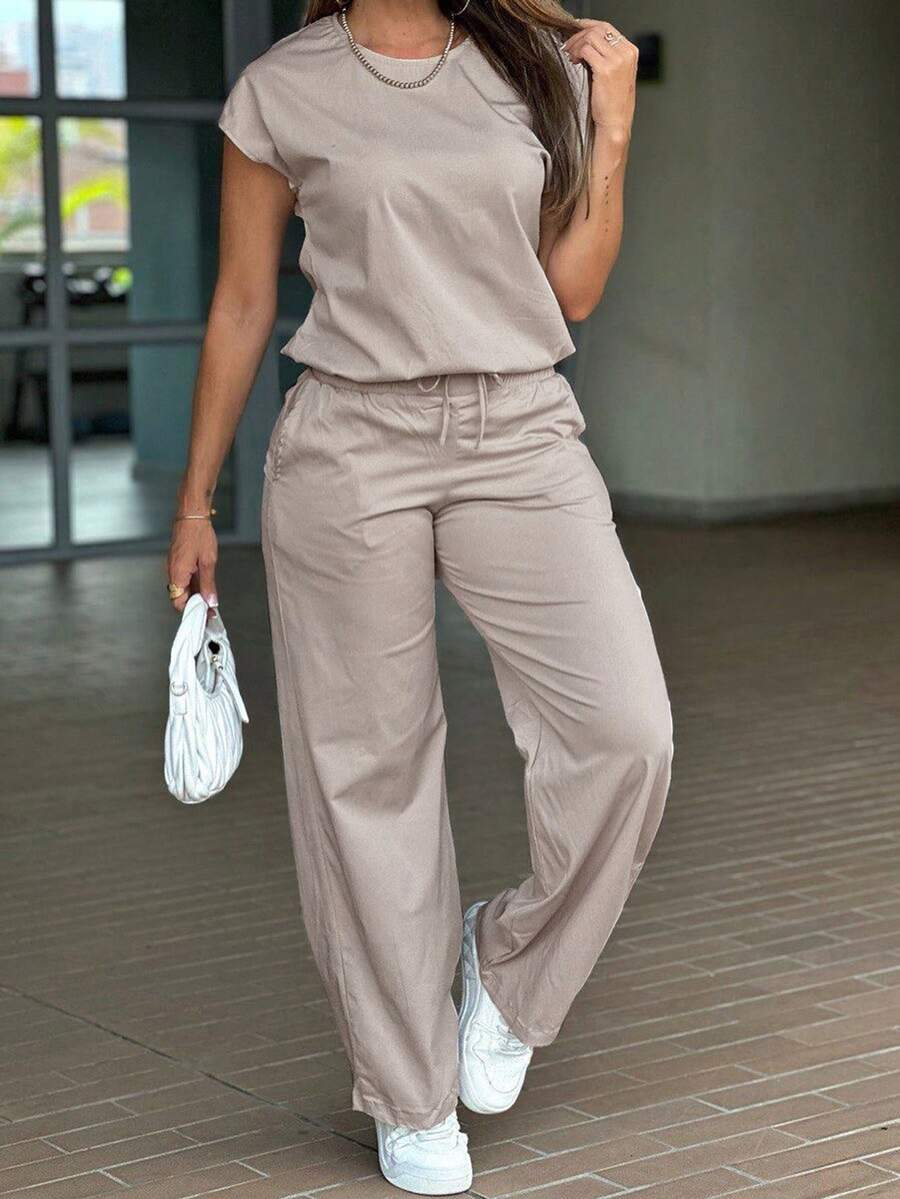 Vaiaye Women's Cotton Solid 2 Pieces Loungewear Set, Round Neck Cap ...