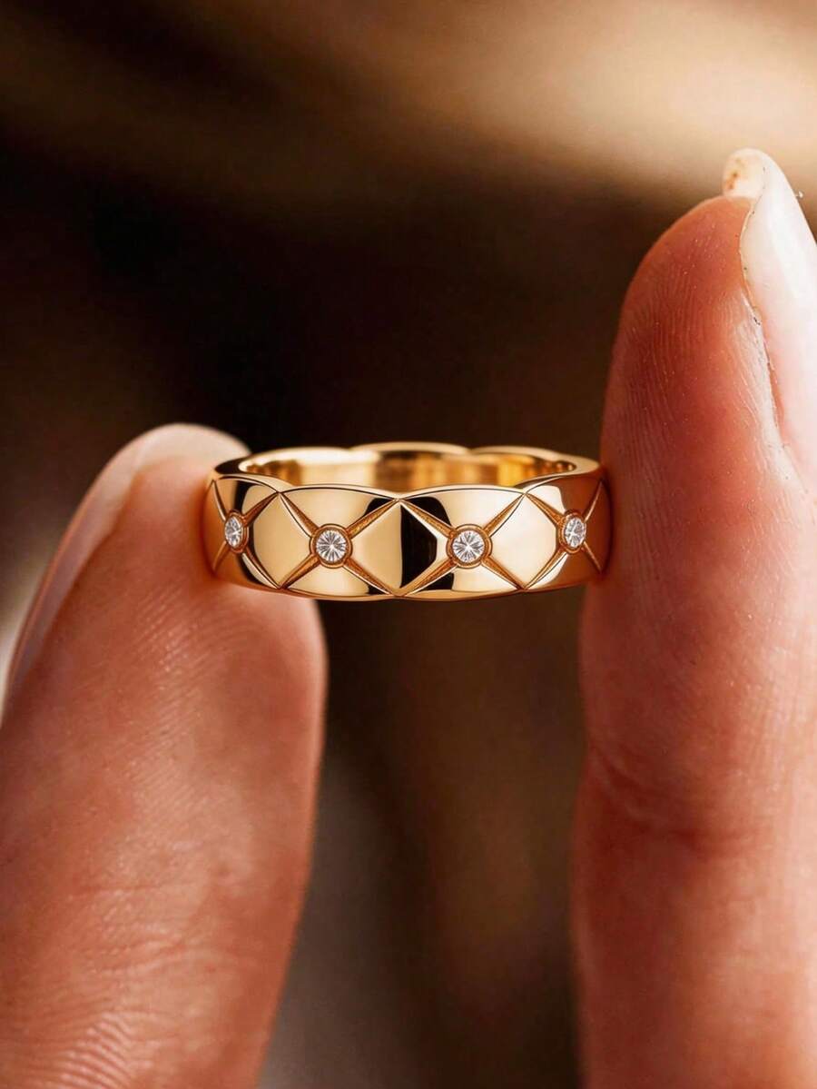 1pc Luxury X-Shaped Gemstone Ring, Gold Ring, Diamond-Studded Gemstone ...