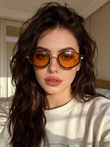 1pc New Vintage Oval Metal Frame Steampunk Women's Glasses, Street ...