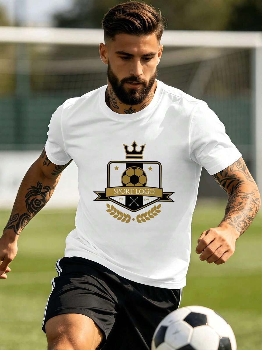 Camiseta de hombre con logo Crown Soccer, 100% algodón, cuello redondo ...