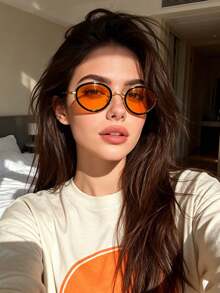 1pc New Vintage Oval Metal Frame Steampunk Women's Glasses, Street ...