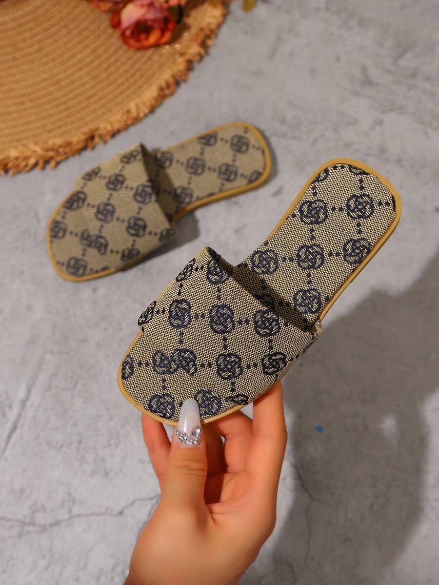 1 Pair Vintage Floral Print Kids One-Strap Slides, Lightweight Flat ...
