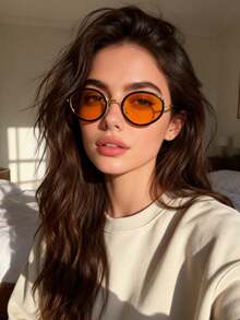 1pc New Vintage Oval Metal Frame Steampunk Women's Glasses, Street ...
