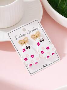 1 Pair Halloween Cute Bow Flower Ghost Enamel Faux Soft Clay Texture ...