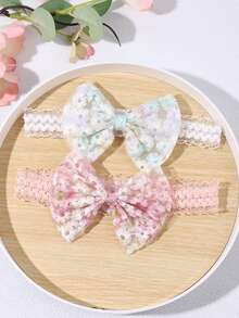 2pcs Pastel Colored Lace Headbands For Baby Embroidery Flower Mesh ...