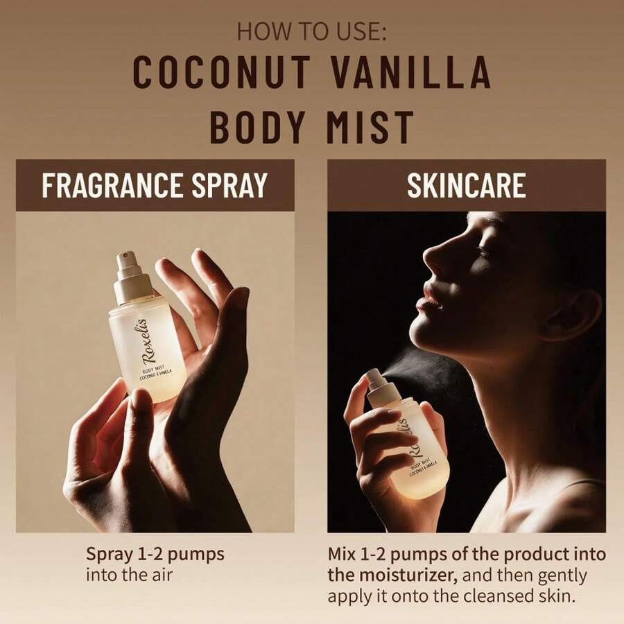 Roxelis 50ml Coconut Vanilla Hair & Body Mist, Warm Tropical Scent ...