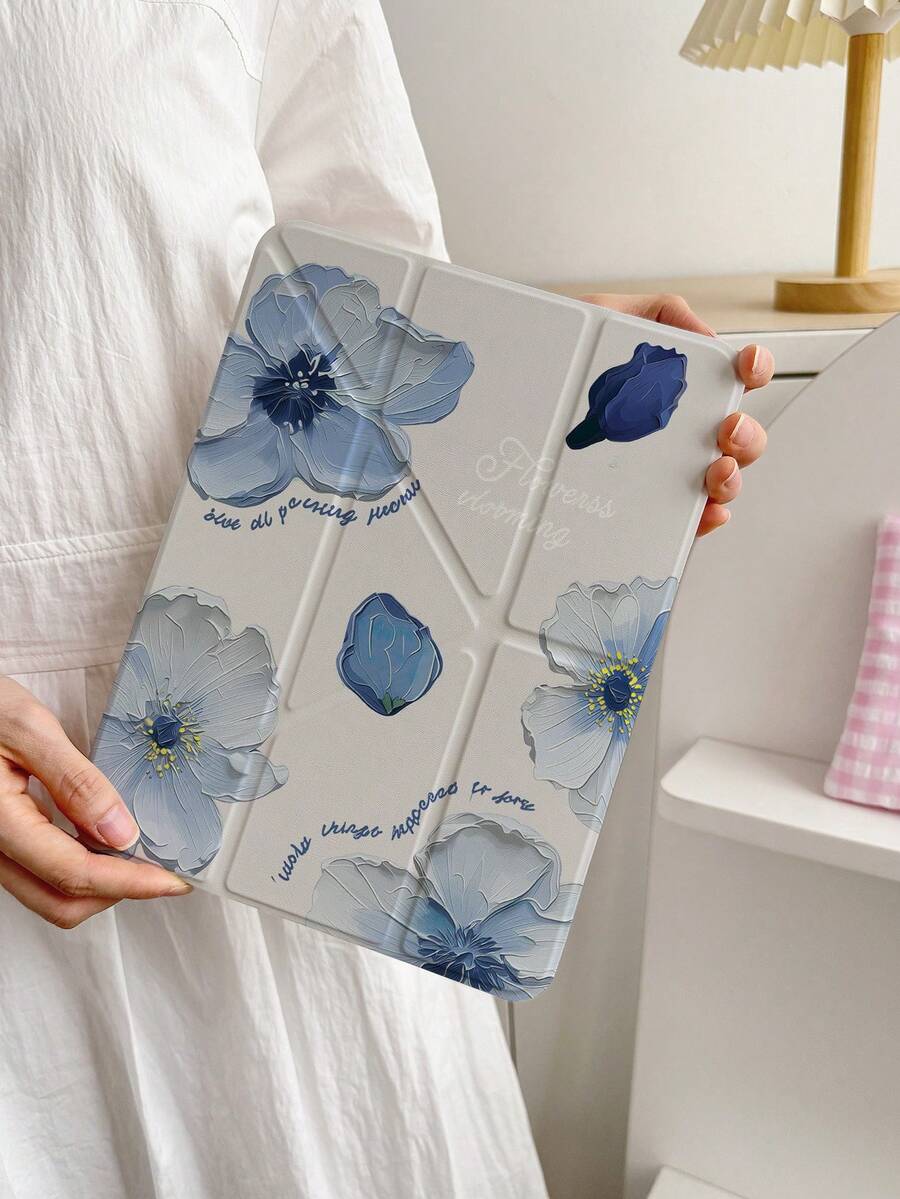 This Exquisite And Cute Cartoon Oil Painting Blue Letter Flower Double ...