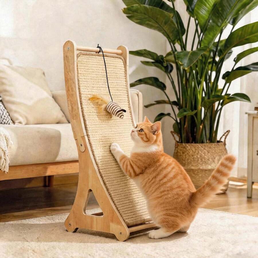 Vertical Wooden Cat Scratching Board With Sisal Mat, Scratch-Resistant ...