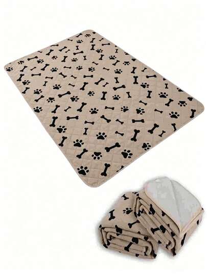 Beige Printed Paw & Bone Pattern High Absorbent Non-Slip Leak-Proof Pet ...
