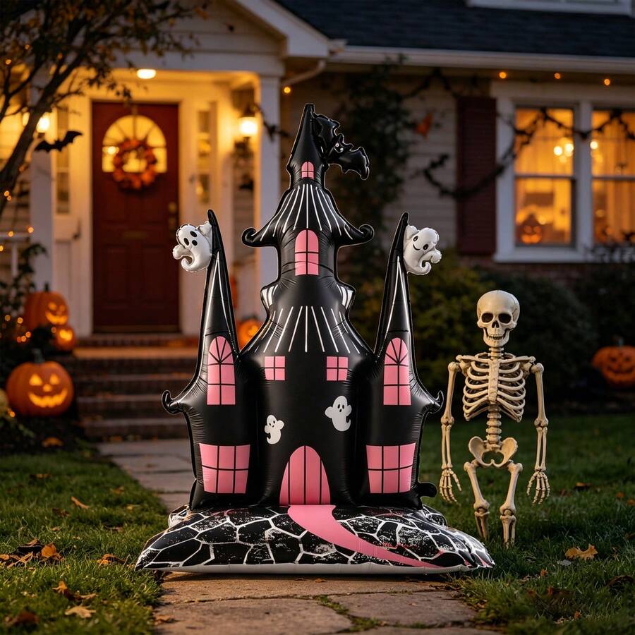 Black & Pink Cartoon Ghost Castle Aluminum Foil Balloon, Halloween ...