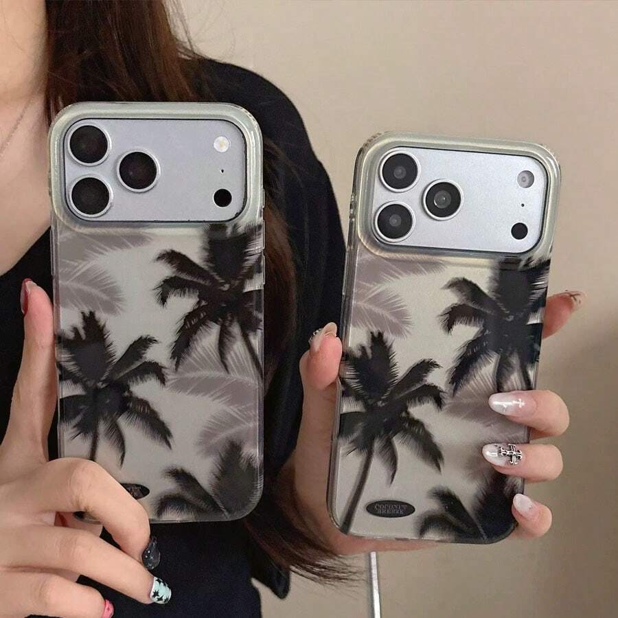 1pc, Gradient Black & Gray Coconut Tree Phone Case, Compatible With ...