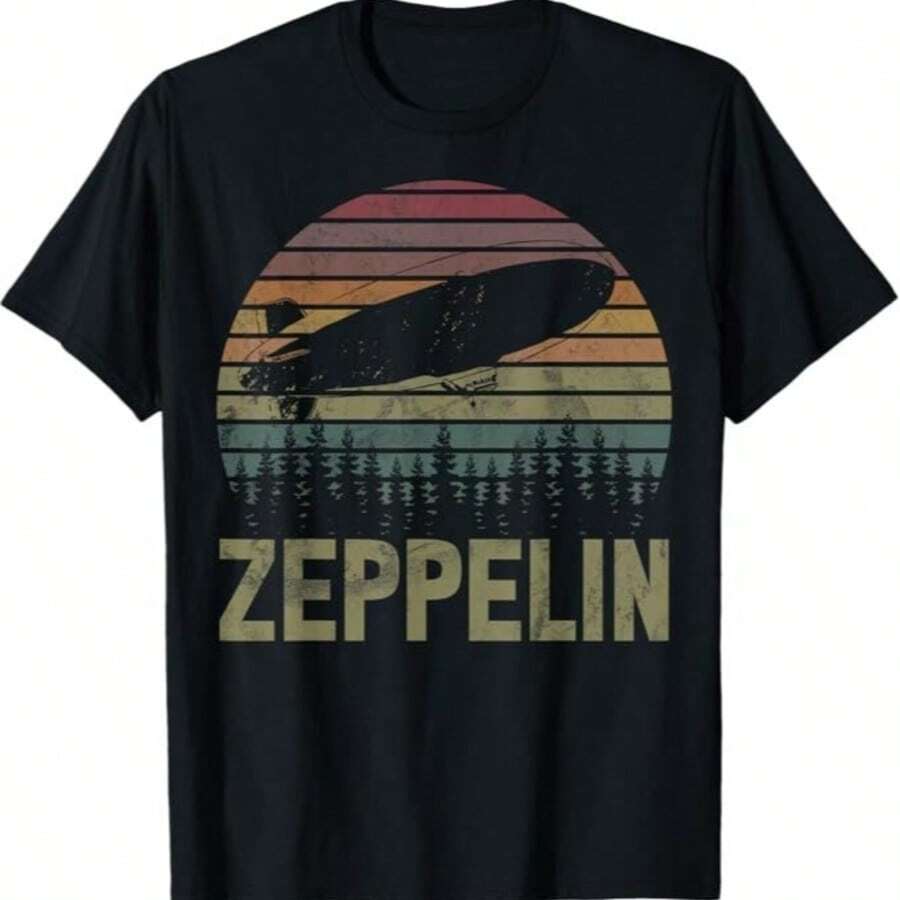Retro Zeppelin Airship T-Shirt Vintage Stripes Graphic Tee | SHEIN UK
