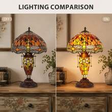 Dragonfly Stained Glass Table Lamp, Vintage Art Decorative Lamp With 3 ...