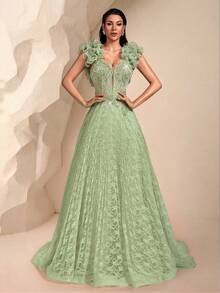 IBTRLY Luxury Elegant Green Beaded Sequin Floral Decor Pleated Shoulder ...