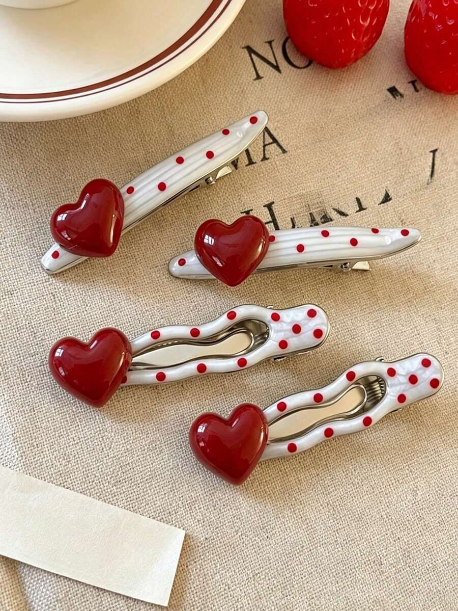 Vintage Fashion Polka Dot Heart-Shaped Hair Clip, Cute Clip, Spring ...