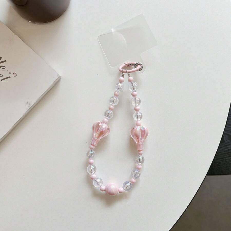 1pc Pink Hot Air Balloon Phone Charm, Cartoon Handmade Keychain ...