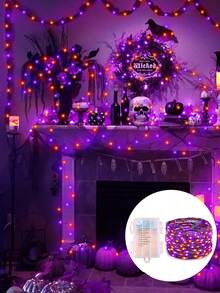 5M-20M LED Purple & Orange String Lights, Battery Powered Outdoor Fairy ...