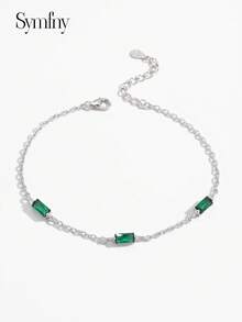 SYMFNY 925 Sterling Silver Green CZ Bracelet Baguette Cut Emerald Green ...
