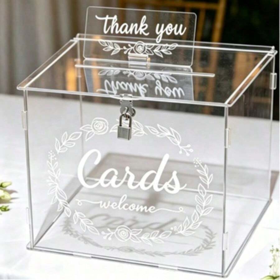 Elegant Acrylic Wedding Card Holder With Lock - Transparent Guest Book ...