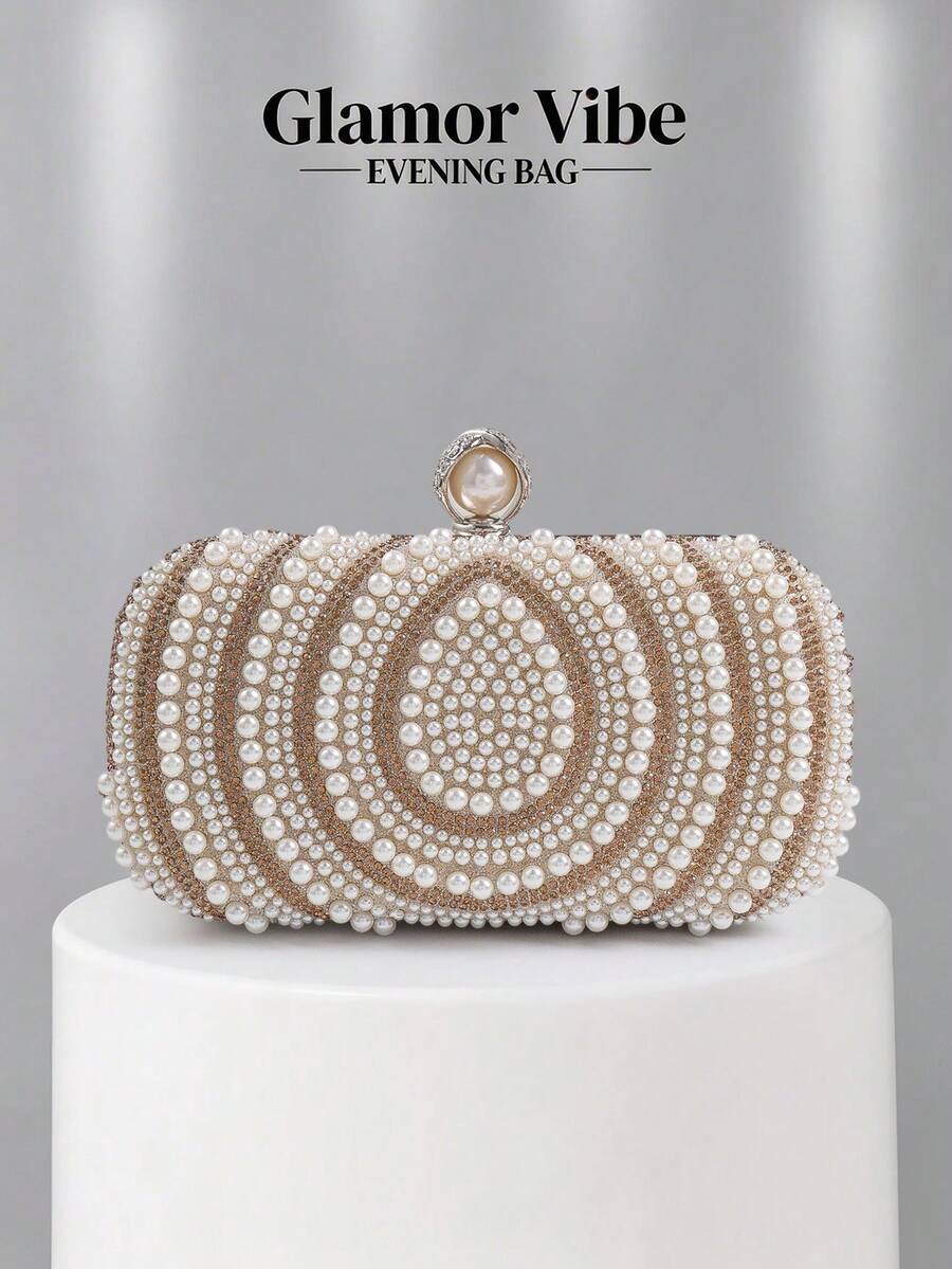 Vintage Pearl Women's Evening Bag, Handmade Beaded Rhinestone ...
