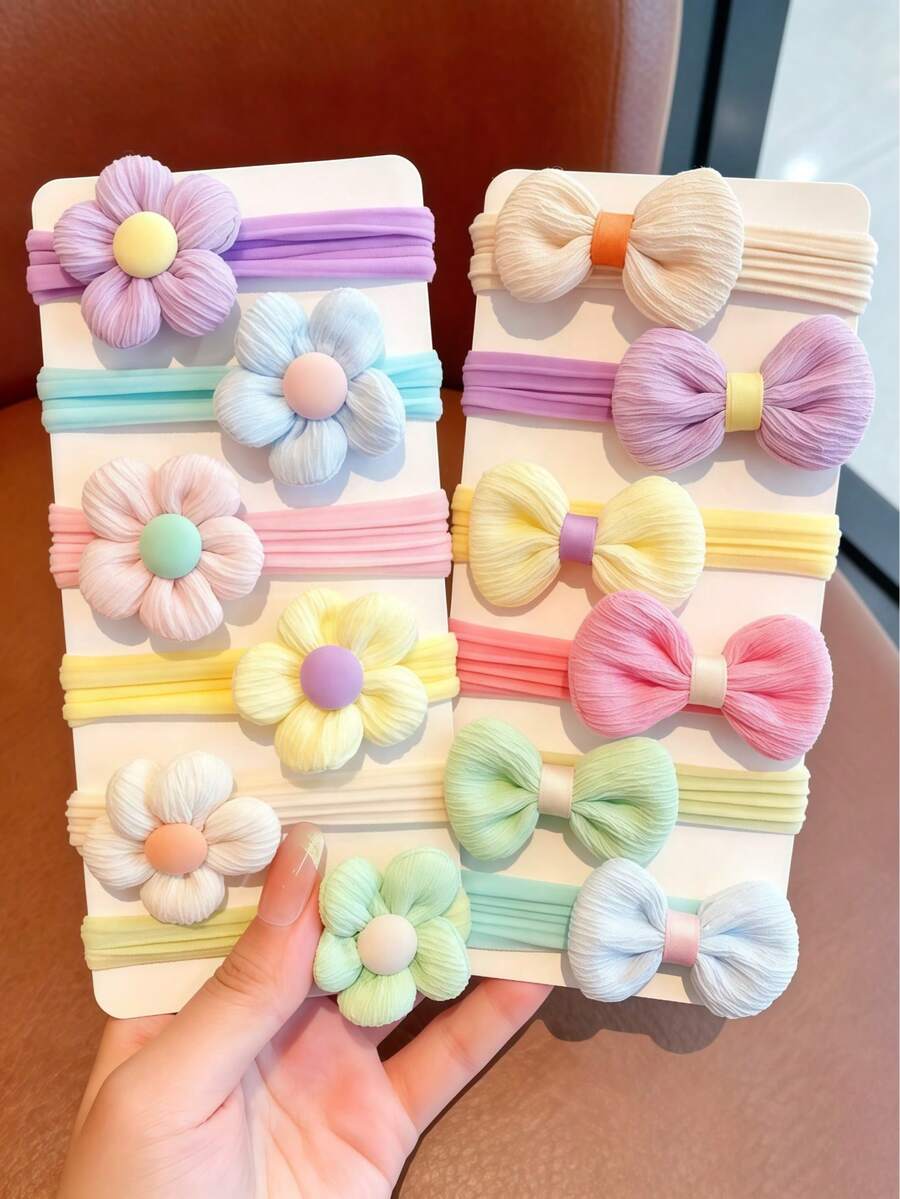 12pcs Cute Macaron Color Flower Bow Hair Ties, Soft Elastic Ponytail ...