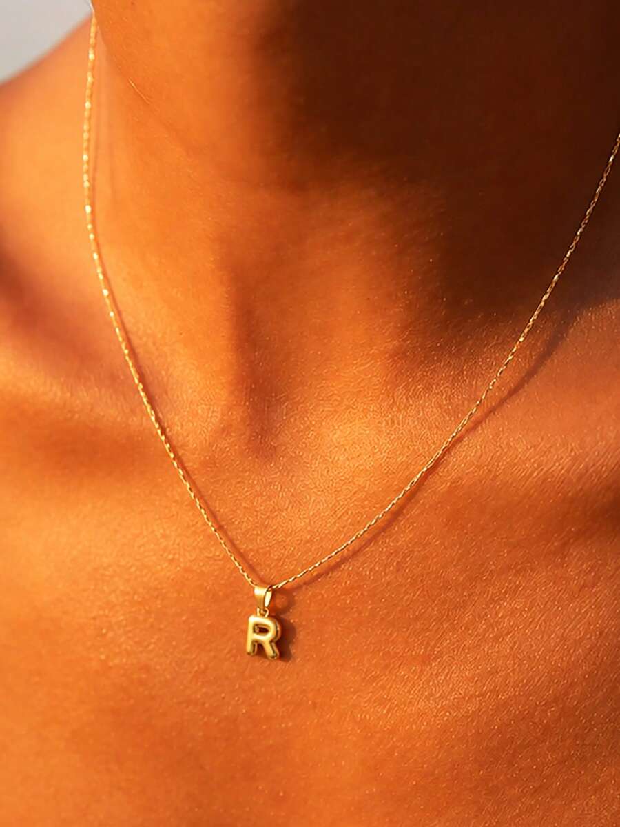 1pc Women's Gold Bubble Letter Pendant Necklace, Exquisite Personalized ...