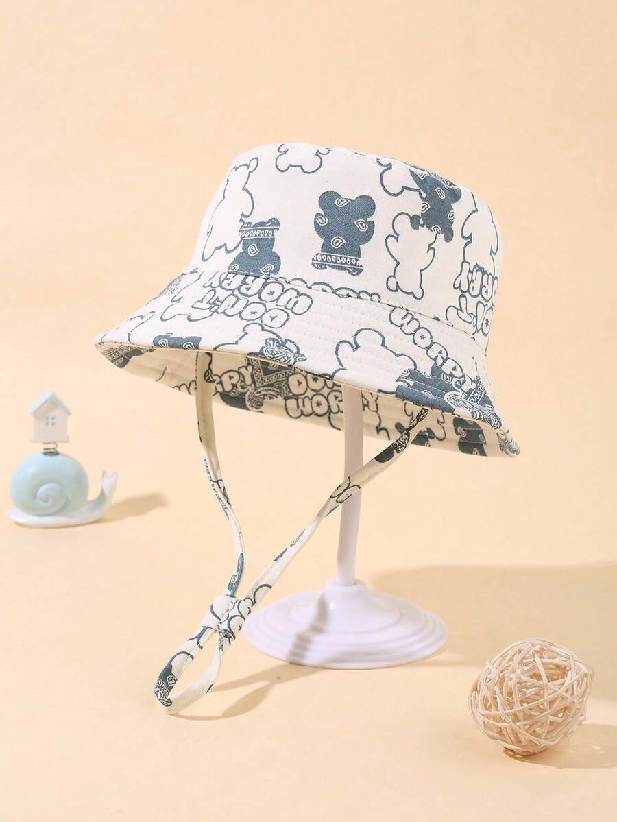 1pc Brown/Navy/Dark Green Cute Bear Print Bucket Hat, Foldable Travel ...