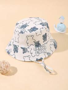1pc Brown/Navy/Dark Green Cute Bear Print Bucket Hat, Foldable Travel ...
